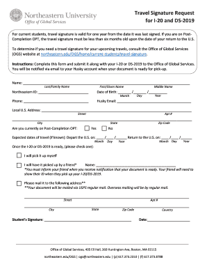 Fillable Online northeastern Travel Signature Request for I-20 and DS-2019 Fax Email Print ...
