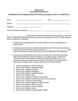 Fillable Online ringgold RINGGOLD VOLUNTEER AFFIDAVIT (Submitted in Lieu of ... - ringgold Fax ...