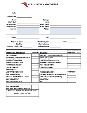Fillable Online usal addendum to retail installment contract - US Auto ...