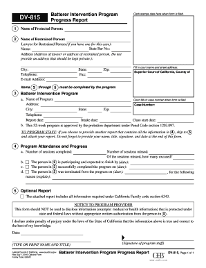 Fillable Online DV-815 Batterer Intervention Program Progress Report ...