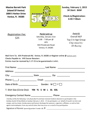 Fillable Online 5k for kicks registration form.docx Fax Email Print ...