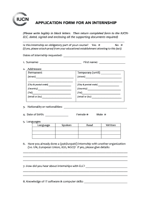 Fillable Online cmsdata iucn APPLICATION FORM FOR AN INTERNSHIP ...