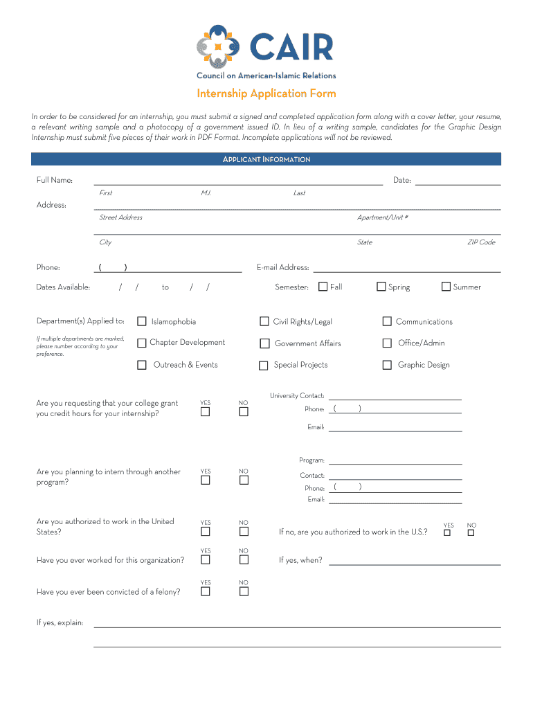 Fillable Online Internship Application Form - Council on American ... Fax Email Print - pdfFiller