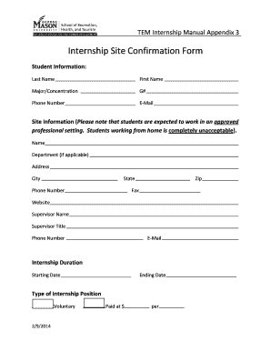 Fillable Online rht gmu Internship Site Confirmation Form - George ...