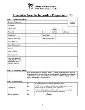 Fillable Online wii gov Admission form for Internship Programme (IP ...