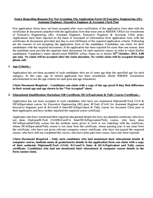 Fillable Online bseidc Notice Regarding Reasons For Not Accepting The ...