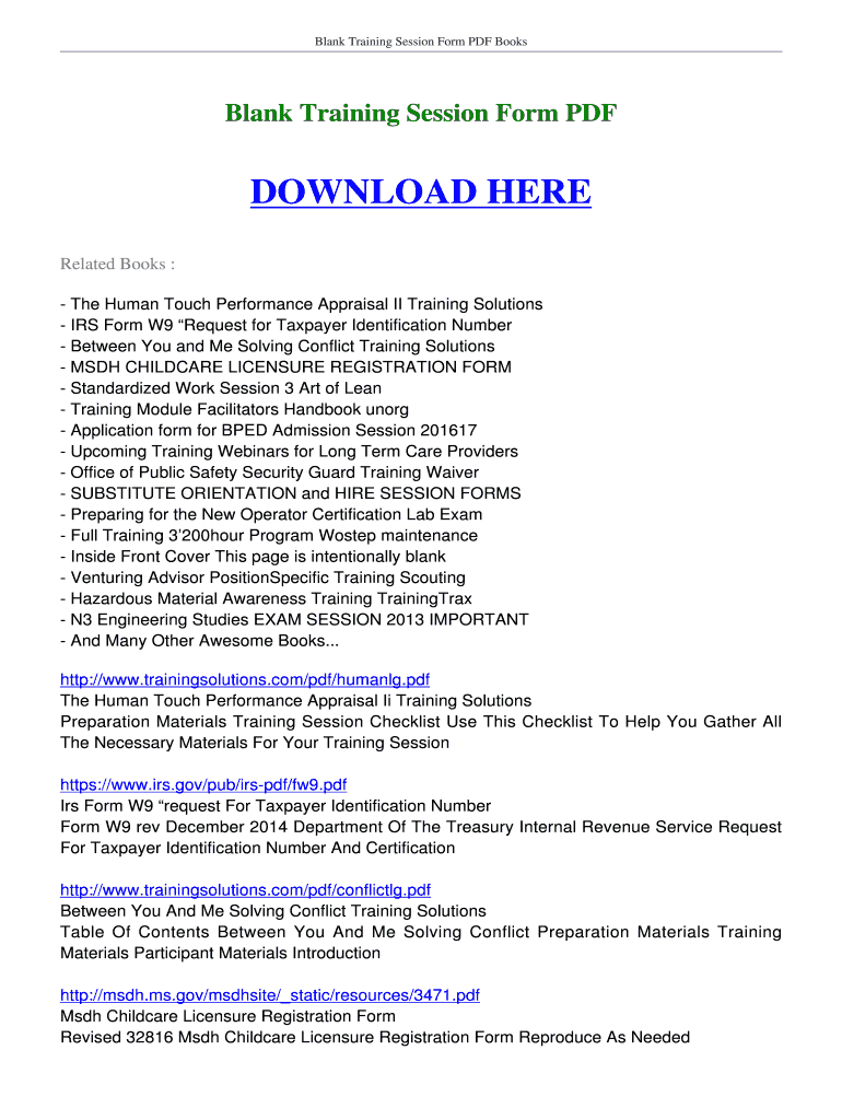 Fillable Online ebookscenter Blank Training Session Form FREE Download ...
