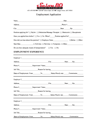 Fillable Online EMPLOYMENT APPLICATION - Salon 80 Hair Studio Fax Email ...