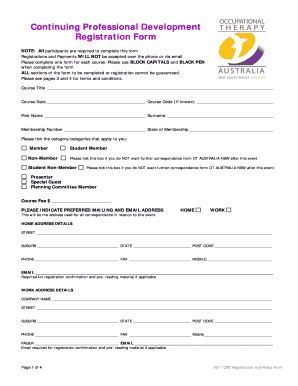 Fillable Online Continuing Professional Development Registration Form ...