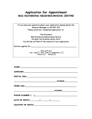 Fillable Online Application for Appointment - mrnc.com.au Fax Email Print - pdfFiller