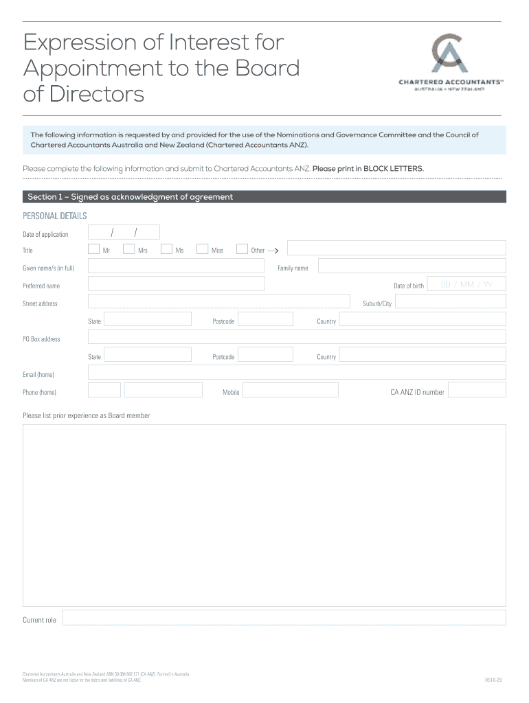 Fillable Online Expression of Interest for Appointment to the Board of ... Fax Email Print ...