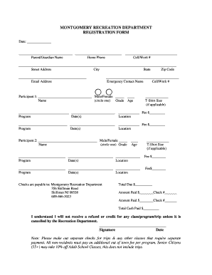 Fillable Online montgomery nj MONTGOMERY RECREATION DEPARTMENT ...