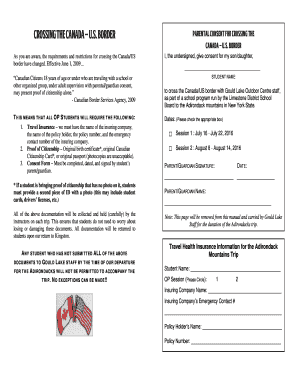 Fillable Online Crossing the Canada U.S. Border Parental Consent for ...