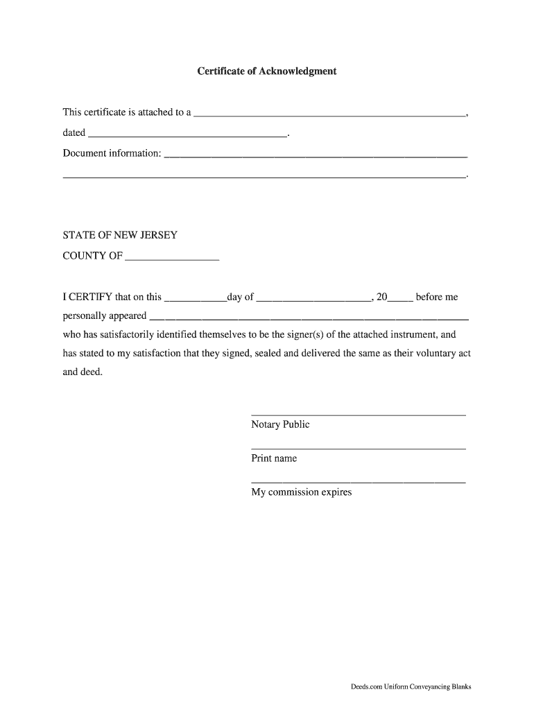 Fillable Online Certificate of Acknowledgment This certificate is ...