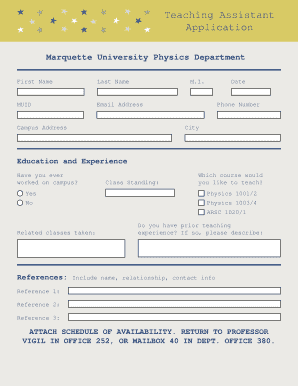 Fillable Online marquette Teaching Assistant Application - Marquette ...