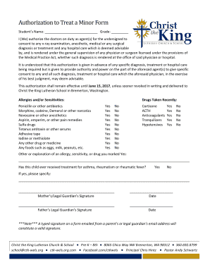 Fillable Online ctk-wels Authorization to Treat a Minor Form - Christ ...