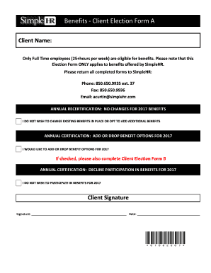 Fillable Online Benefits - Client Election Form A Fax Email Print ...