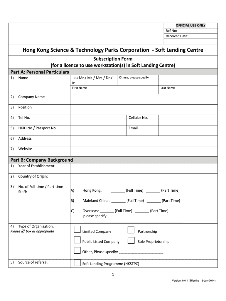 Fillable Online hkstp Soft Landing Centre App Form v6 - Final.doc Fax Email Print - pdfFiller