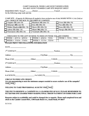 Fillable Online councilspd scouting CAMP TAMARACK, WOOD LAKE SCOUT RESERVATION Fax Email Print ...