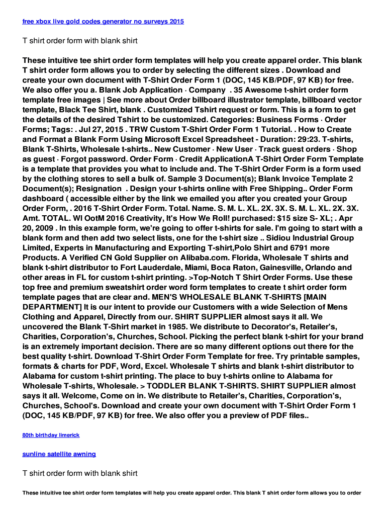 Fillable Online T shirt order form with blank shirt Fax Email Print - pdfFiller