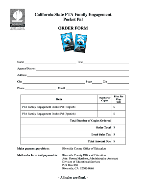 Fillable Online CA State PTA Family Engagement Pocket Pal Order Form ...