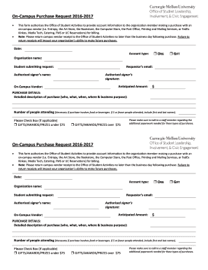 Fillable Online cmu On-Campus Purchase Request 2016-2017 Fax Email Print - pdfFiller
