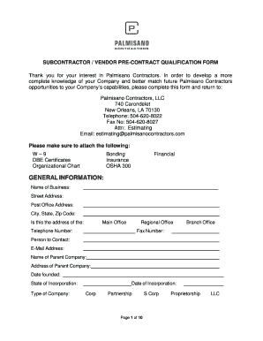 Fillable Online SUBCONTRACTOR / VENDOR PRE-CONTRACT QUALIFICATION FORM ...