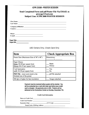 Fillable Online icpr2008 ICPR Poster Order Form ProCopy Fax Email Print ...