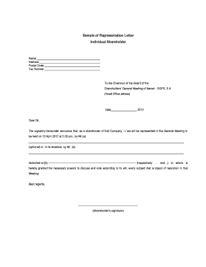 Fillable Online ibersol Representation Letter Individual shareholder ...