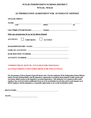 Fillable Online Direct Deposit Form - Wylie ISD Fax Email Print - pdfFiller