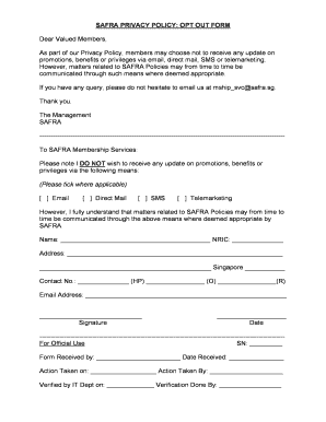 Fillable Online safra SAFRA PRIVACY POLICY: OPT OUT FORM - safra Fax ...