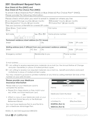 Fillable Online 2011 Enrollment Request Form - Blue Shield of ...