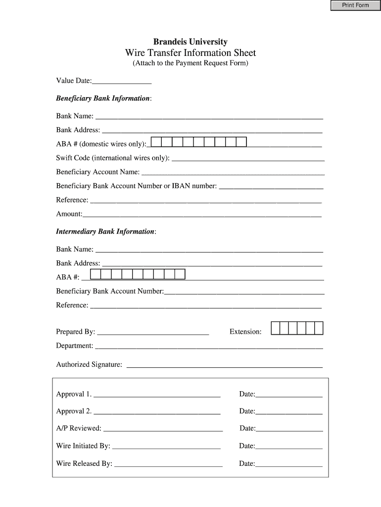 Fillable Online brandeis Wire Transfer Request Form - Brandeis ...