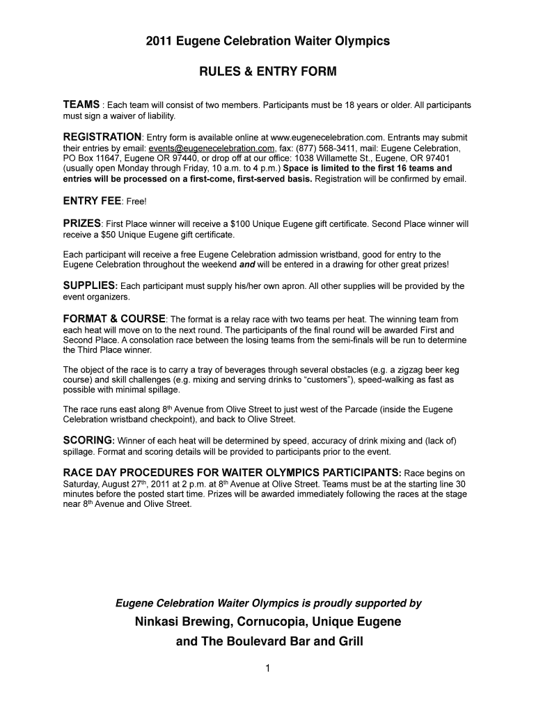 Fillable Online EC Waiter Olympics Revised Rules & Entry Form Fax Email Print - pdfFiller