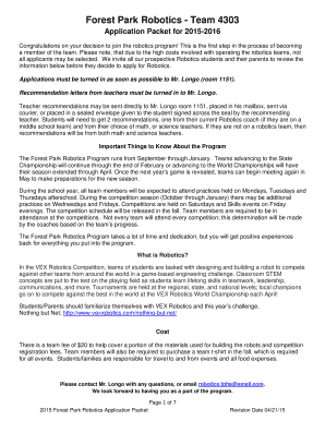 Fillable Online Forest Park Robotics Application Fax Email Print ...