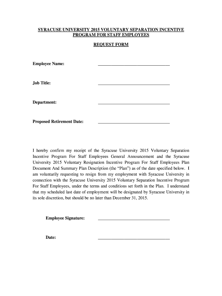 Fillable Online vsip syr VSIP Request Form - Voluntary Separation ...