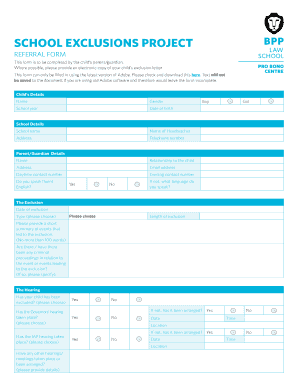 Fillable Online SCHOOL EXCLUSIONS PROJECT - bpp.com Fax Email Print ...