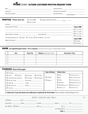 Fillable Online dickinson OUTSIDE CUSTOMER PRINTING REQUEST FORM Fax ...