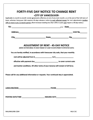 Fillable Online FORTY-FIVE DAY NOTICE TO CHANGE RENT Fax Email Print ...