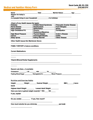Fillable Online Medical and Nutrition History Form - Stacie Castle MS ...