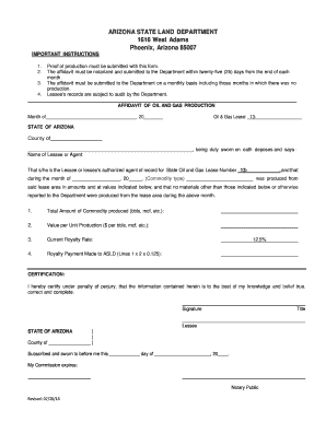 Fillable Online Affidavit of Oil and Gas Production - Arizona State ...