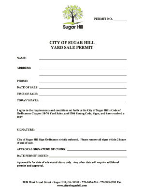 Fillable Online 69 64 90 Yard Sale Permit - City of Sugar Hill - 69 64 ...