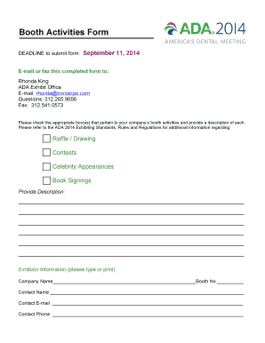 Fillable Online mouthhealthy Booth Activities Form - MouthHealthy Fax ...