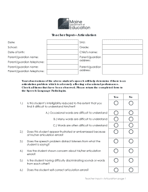 Fillable Online Teacher Input Articulation - Maine.gov Fax Email Print ...