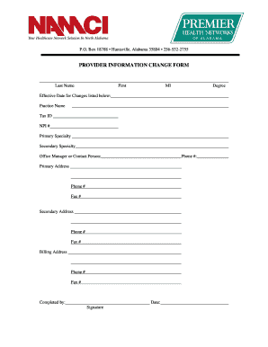 Fillable Online PROVIDER INFORMATION CHANGE FORM - namci.com Fax Email ...