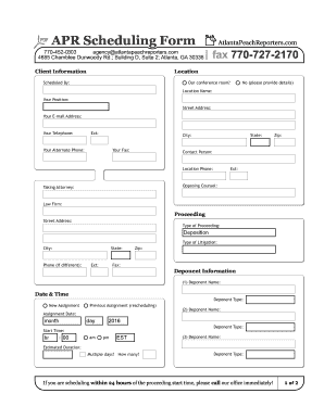 Fillable Online Atlanta Peach Reporters - Schedule Deposition. APR ...