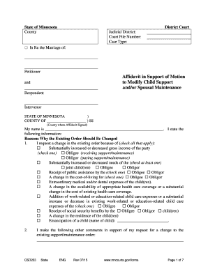 Fillable Online mncourts Affidavit in Support of Motion to Modify ...