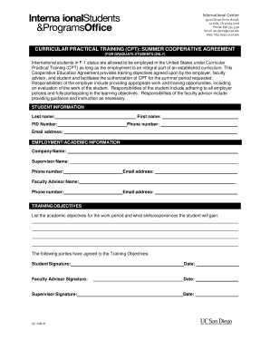 Fillable Online CURRICULAR PRACTICAL TRAINING (CPT): SUMMER COOPERATIVE ...