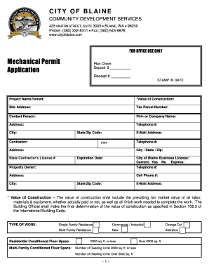 Fillable Online Mechanical Permit Application - Blaine Fax Email Print - pdfFiller