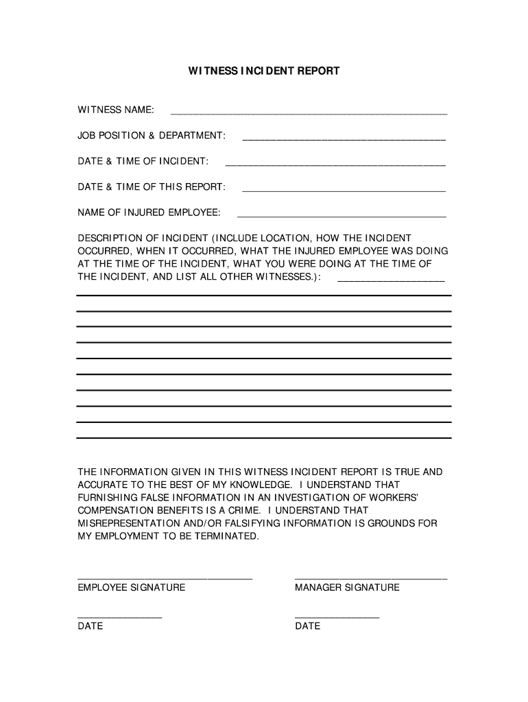 Fillable Online WITNESS INCIDENT REPORT.doc Fax Email Print - pdfFiller